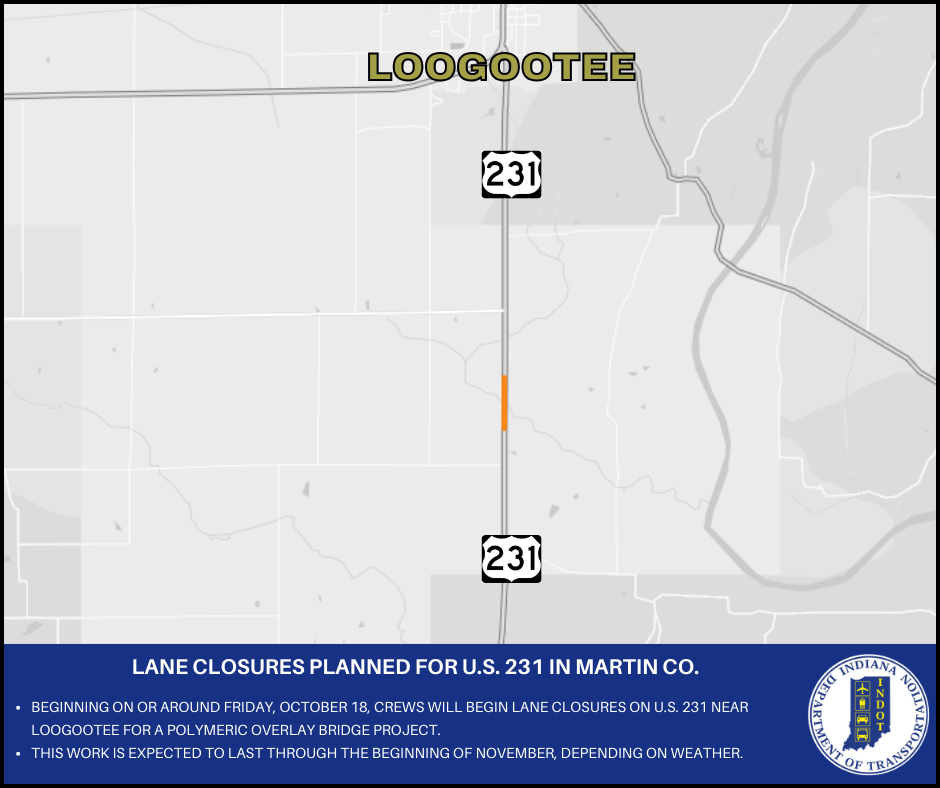 INDOT announces U.S. 231 lane closures in Martin County - Dubois County ...