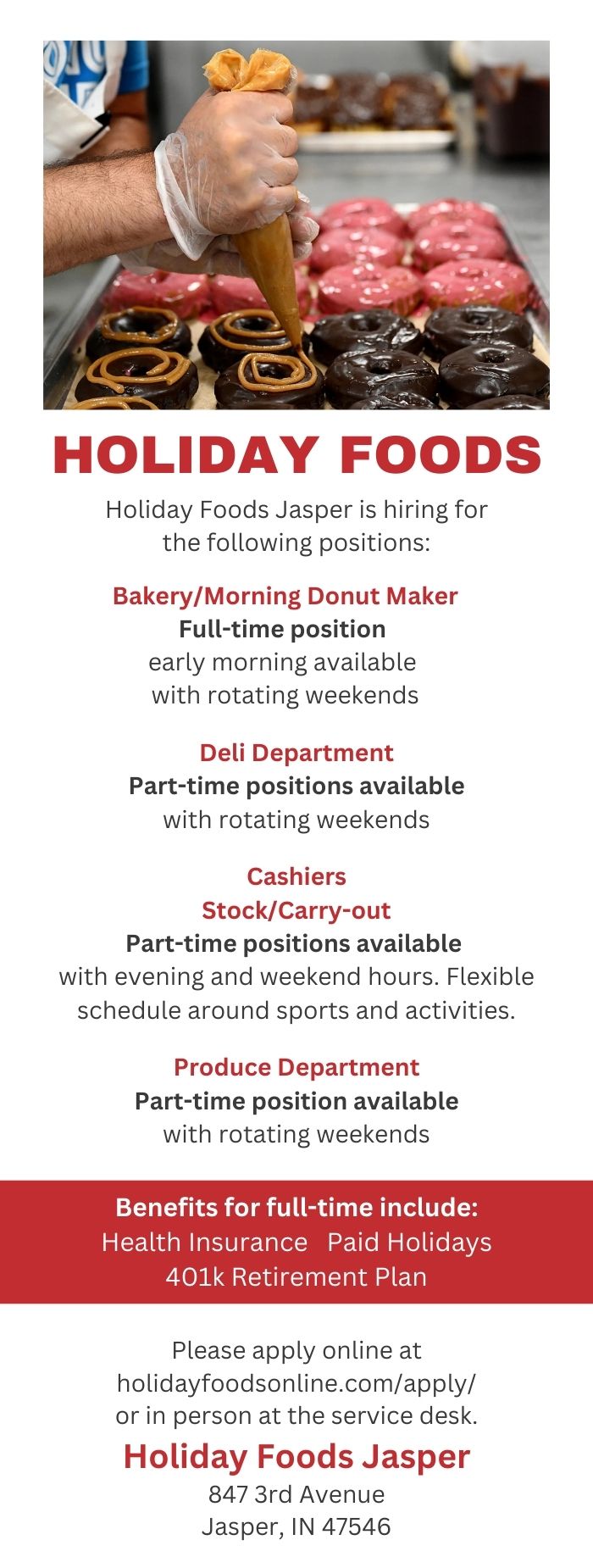 Holiday Foods now hiring - Dubois County Free Press, Inc.